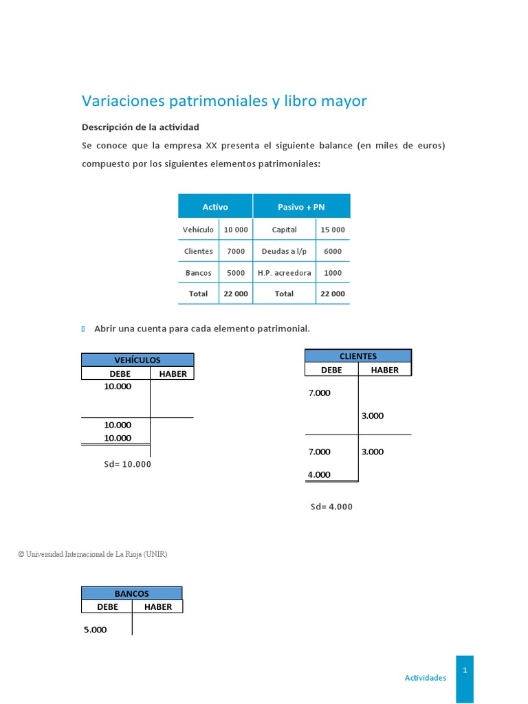 Trabajo Actividad Variaciones Patrimoniales y Libro Mayor | PDF