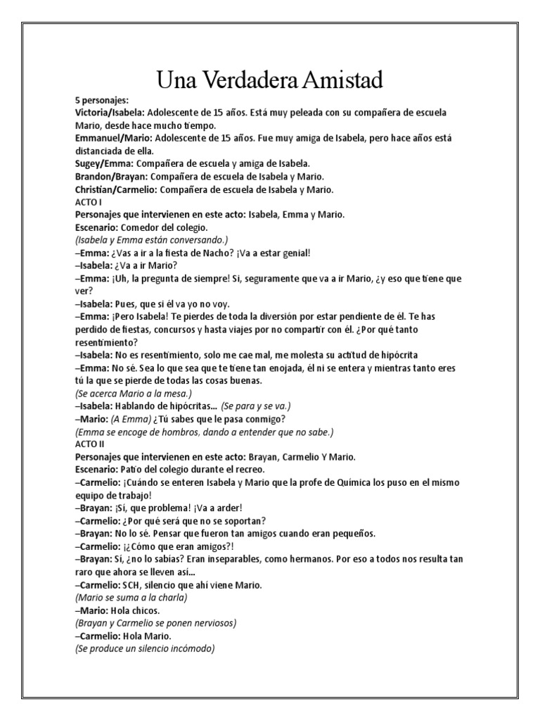 Obra de teatro: Una verdadera amistad | PDF