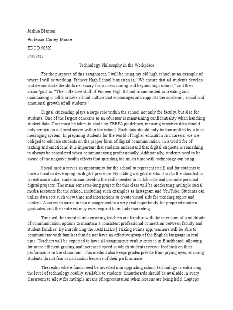 Technology Philosophy in The Workplace | PDF | Teachers | Social Media