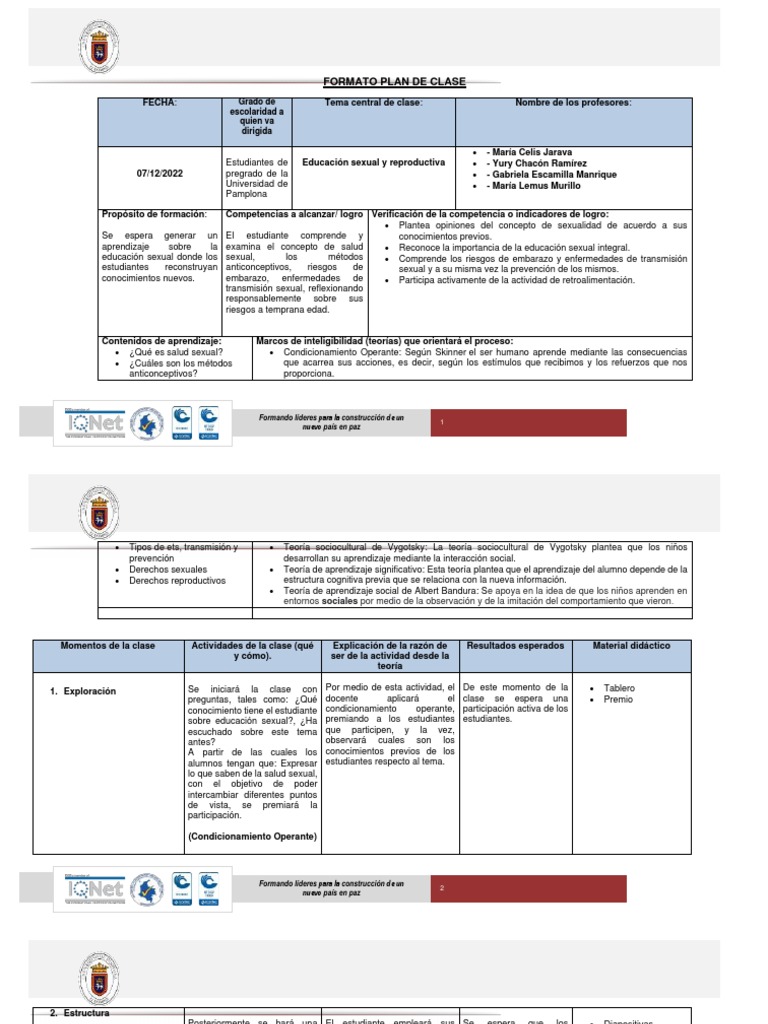 Plan de Clase | PDF | Aprendizaje | Educación sexual