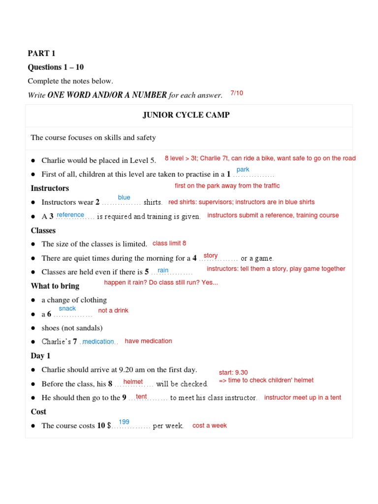 Write ONE WORD AND/OR A NUMBER For Each Answer.: Questions 1 - 10 | PDF