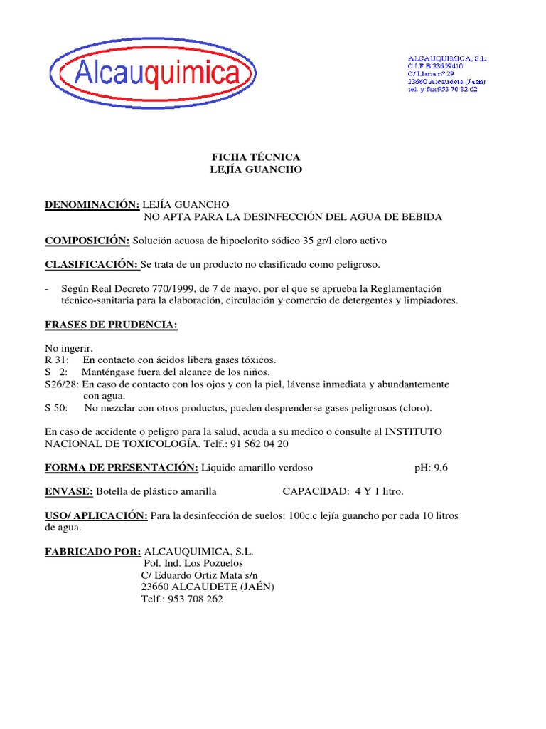 Lejía Guancho: Composición y Usos | PDF