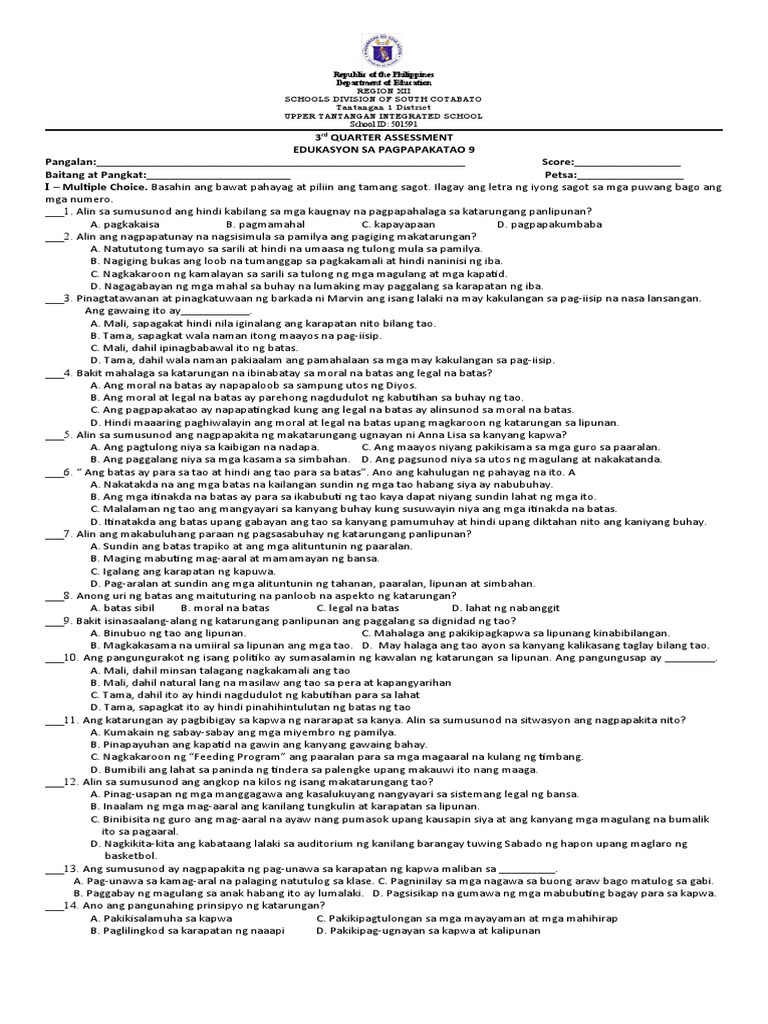 ESP9 - 3rd QUARTER ASSESSMENT Final | PDF