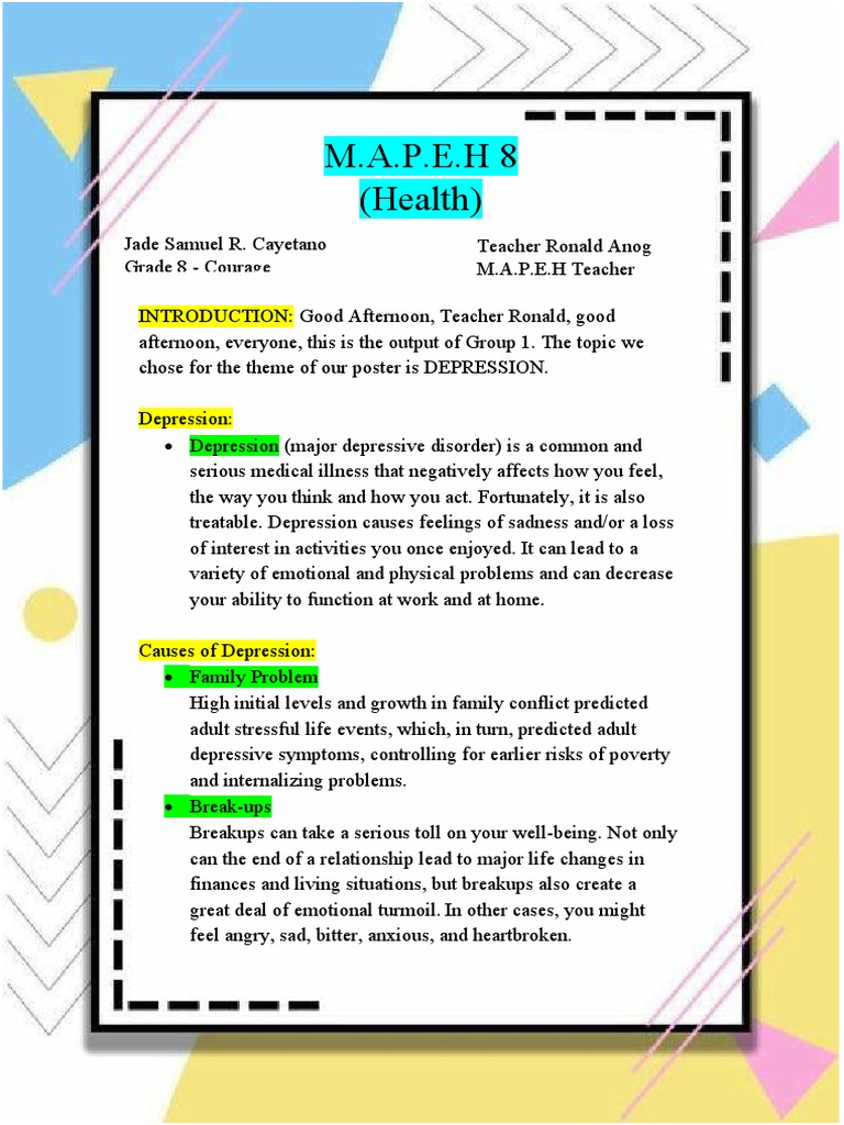 MAPEH Project (Depression) | PDF | Wellness