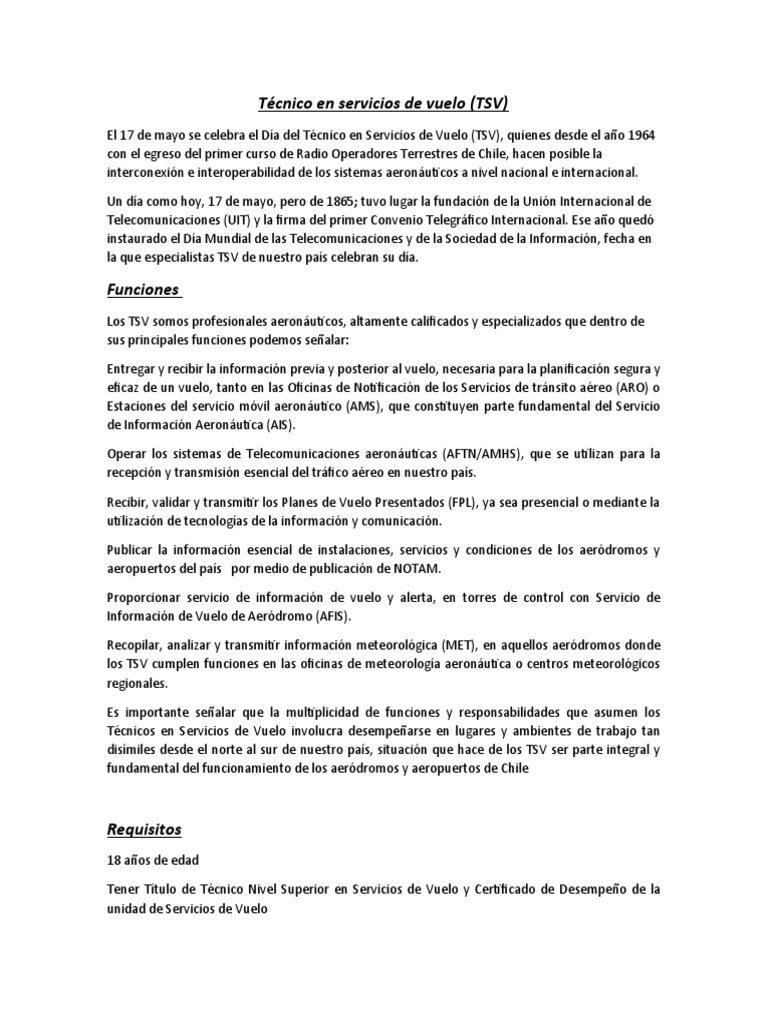Técnico en Servicios de Vuelo (TSV) | PDF | Aeropuerto | Telecomunicaciones