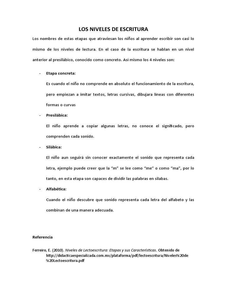 Los Niveles De Escritura Pdf