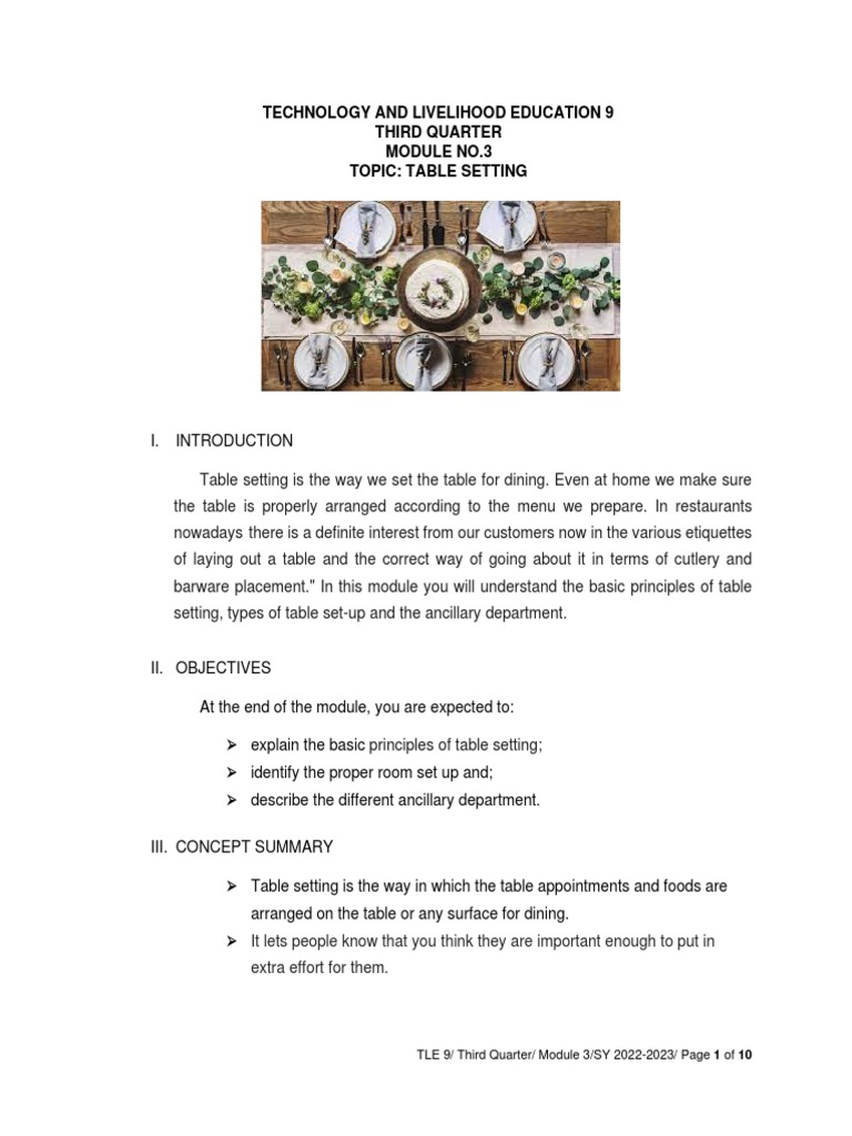 Tle 9 Module 3 Third Quarter | PDF | Tableware | Cuisine