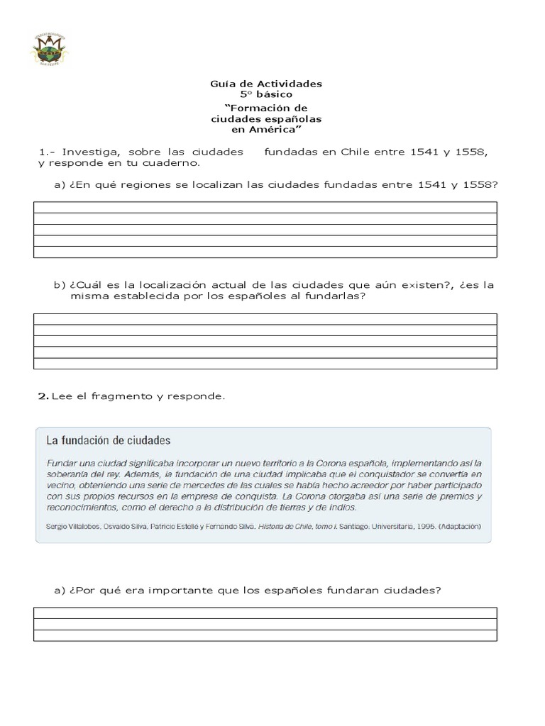 Guía de Trabajo Formación de Ciudades Españolas en América | PDF