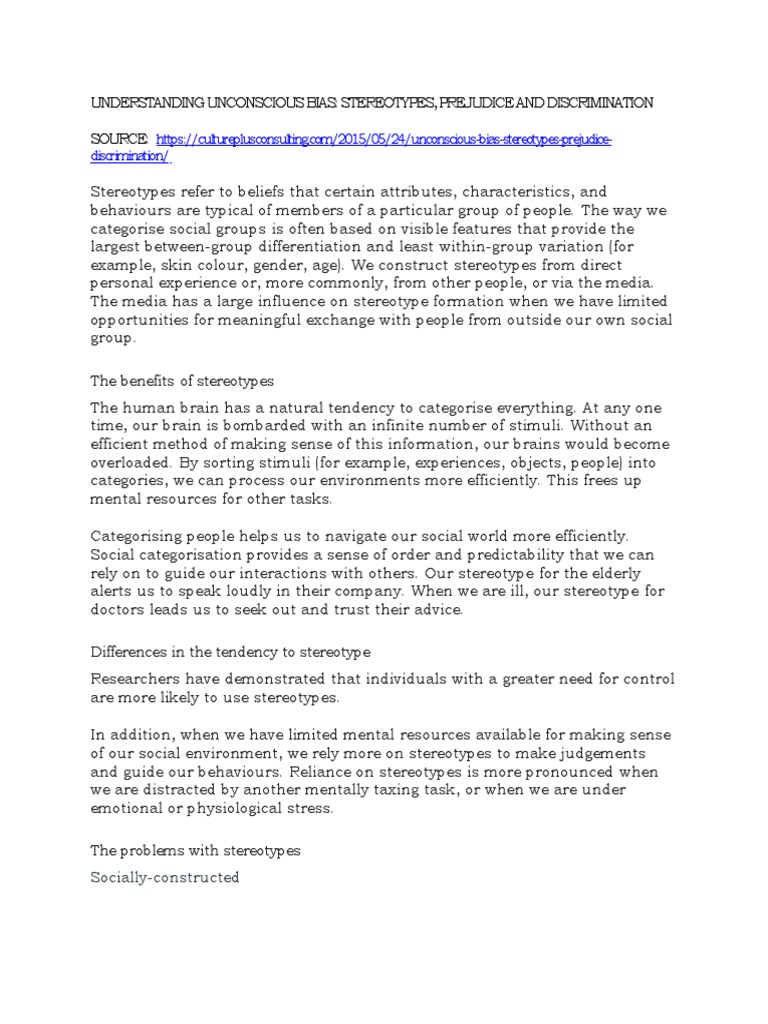 Understanding Unconscious Bias | PDF | Stereotypes | Prejudices