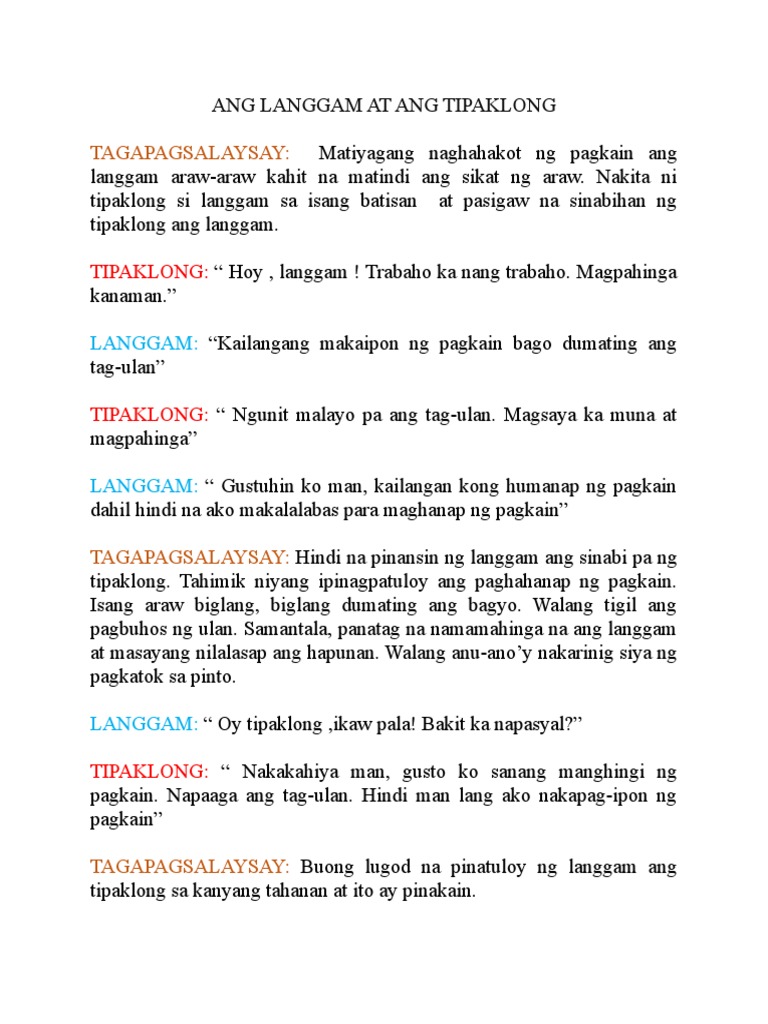 Si Langgam at Si Tipaklong | PDF