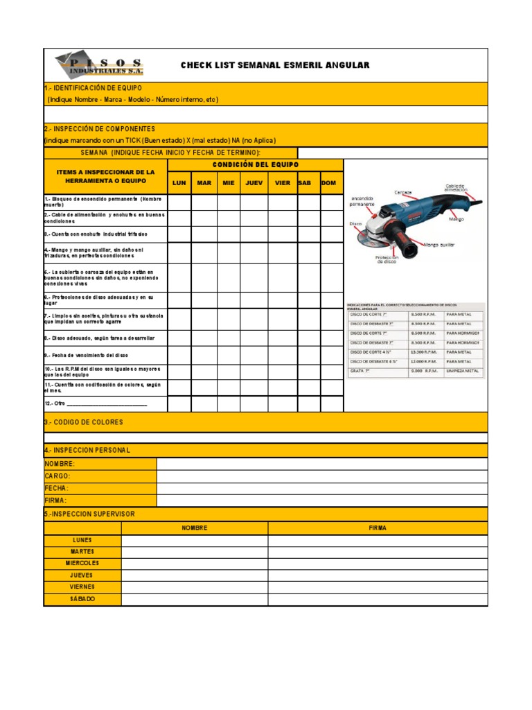 Verificación semanal de herramientas eléctricas y equipos de protección ...