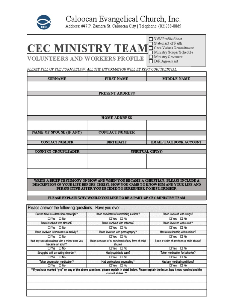 CEC Ministry Volunteer Form | PDF | Eternal Life (Christianity) | Jesus