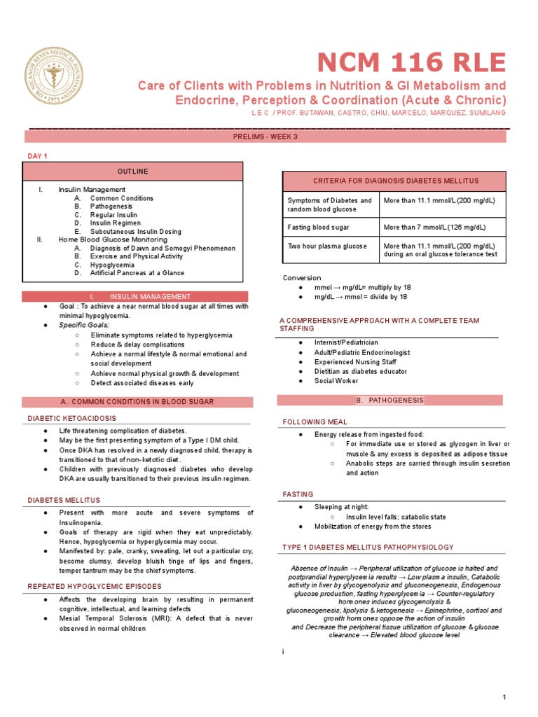 NCM 116 RLE Week 4 | PDF | Hypoglycemia | Hyperglycemia