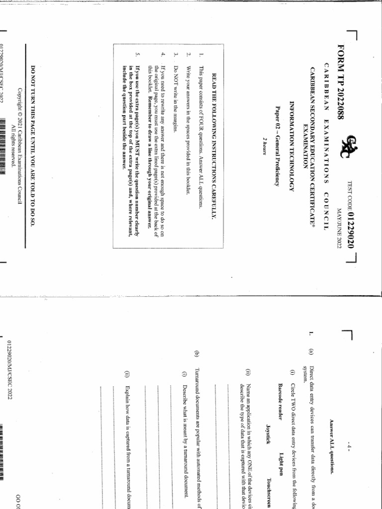 Csec-May 2022 - It P2 | PDF