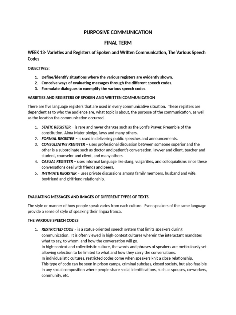 Lesson in Purposive Communication For Final Term | PDF | Communication | Methodology