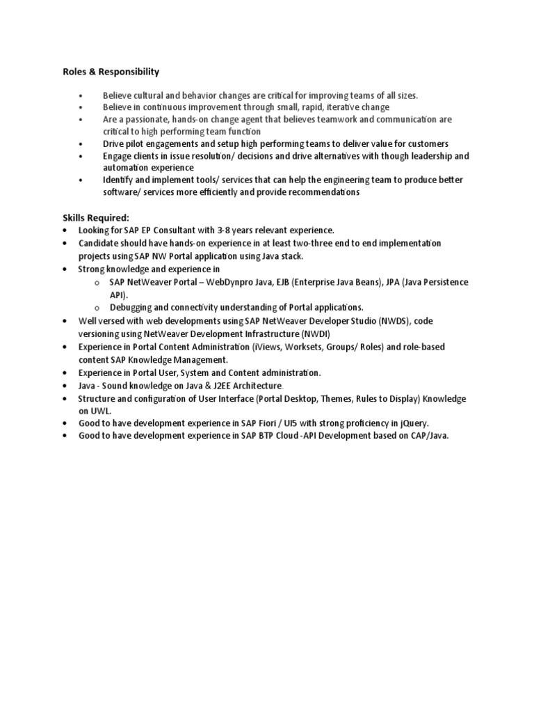 Job Description - SAP Enterprise Portal | PDF