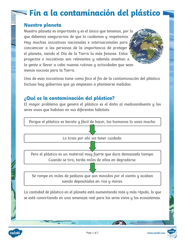 Comprensión Lectora Por Niveles Fin A La Contaminación Del Plástico | PDF | El plastico ...