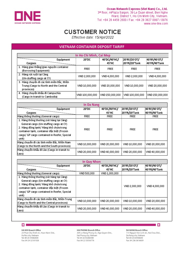 Container Deposit Tariff 15apr2022 | PDF