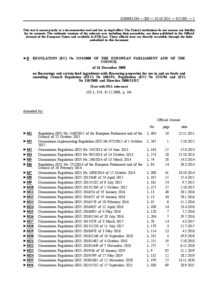 Consolidated Text Regulation (EC) No 1334 - 2008 of Flavourings and ...