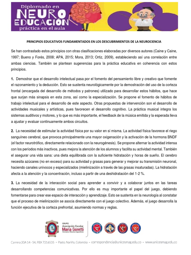 Neuroeducacion Principios | PDF | Aprendizaje | Las emociones