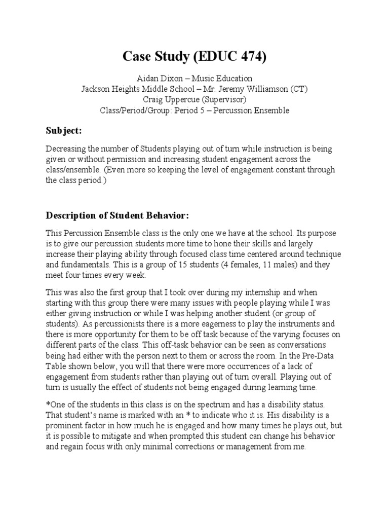 Aidan Dixon - Case Study | PDF | Teachers | Classroom