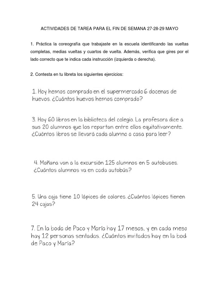 ACTIVIDADES DE TAREA Multiplicación y División | PDF