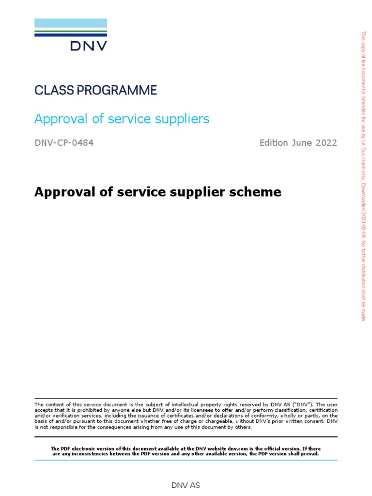 DNV-CP-0484 (2022.06) - Approval of Service Supplier Scheme | PDF