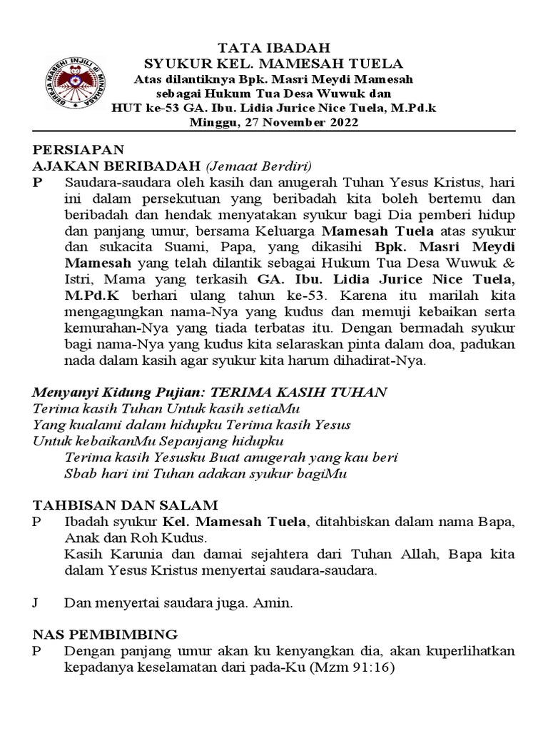 Tata Ibadah Syukur Keluarga | PDF
