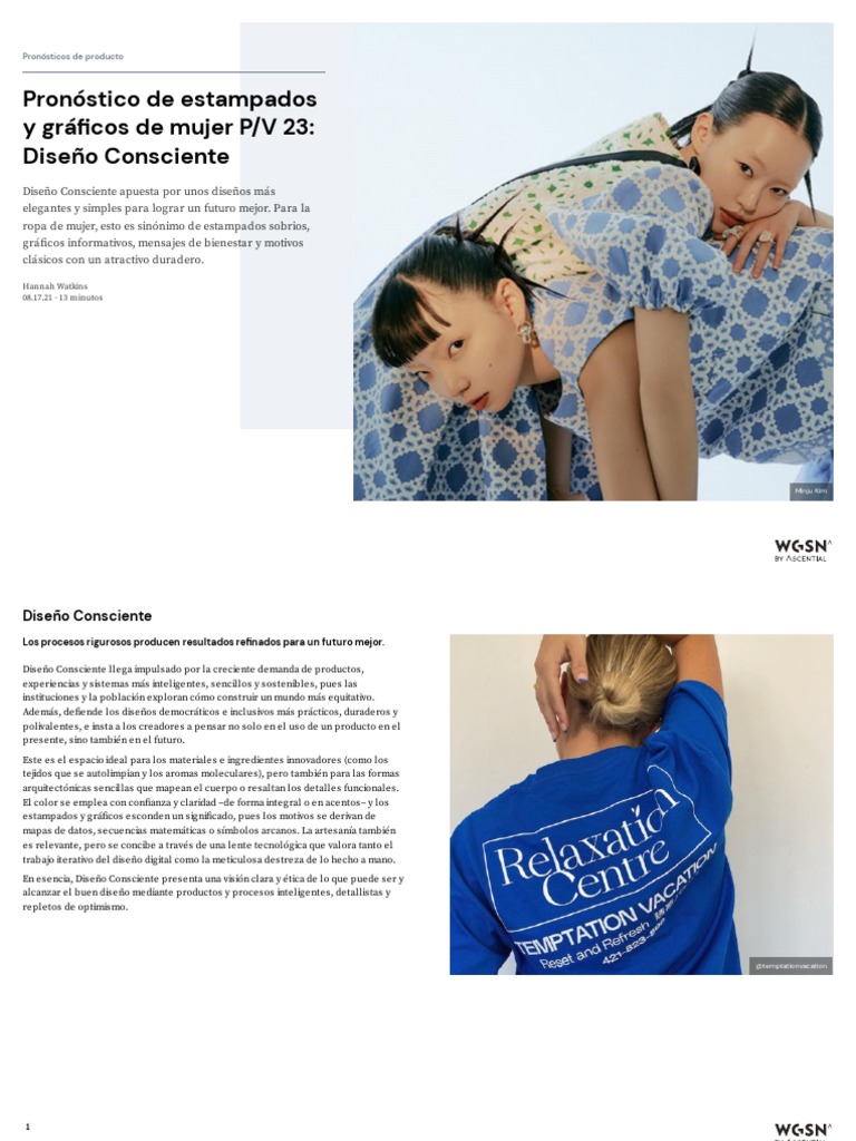 Pronóstico de Estampados y Gráficos de Mujer P V 23 Diseño Consciente ...