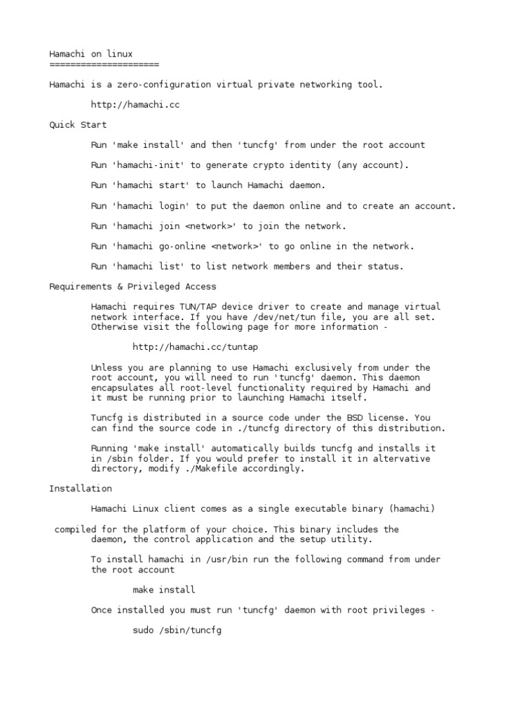 Hamachi Howto Install | PDF | Sudo | Online And Offline