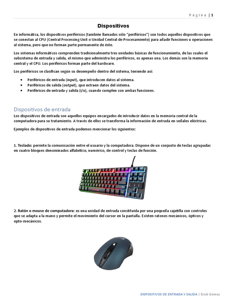 Dispositivos de Entrada | Descargar gratis PDF | Periférico | Hardware ...