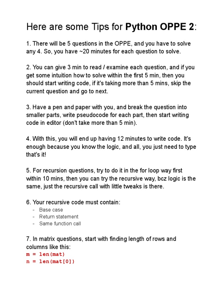 OPPE 2 Tips and Practice Questions | PDF | Matrix (Mathematics) | Parameter (Computer Programming)