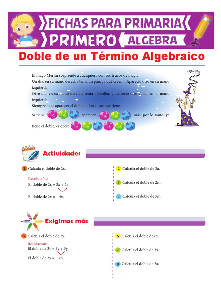 Doble de Un Término Algebraico para Primero de Primaria | PDF