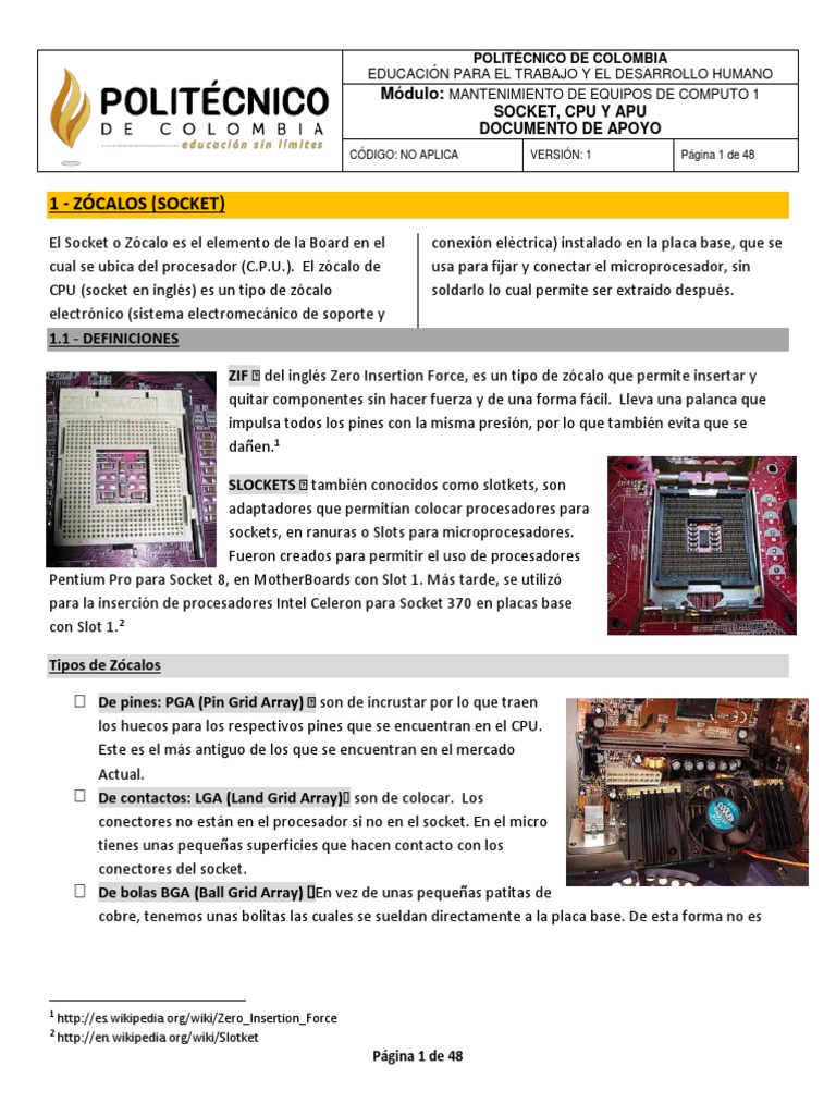 Sockets, CPUs y APUs - DOC - APOY | PDF | Microprocesador | Hardware de la computadora