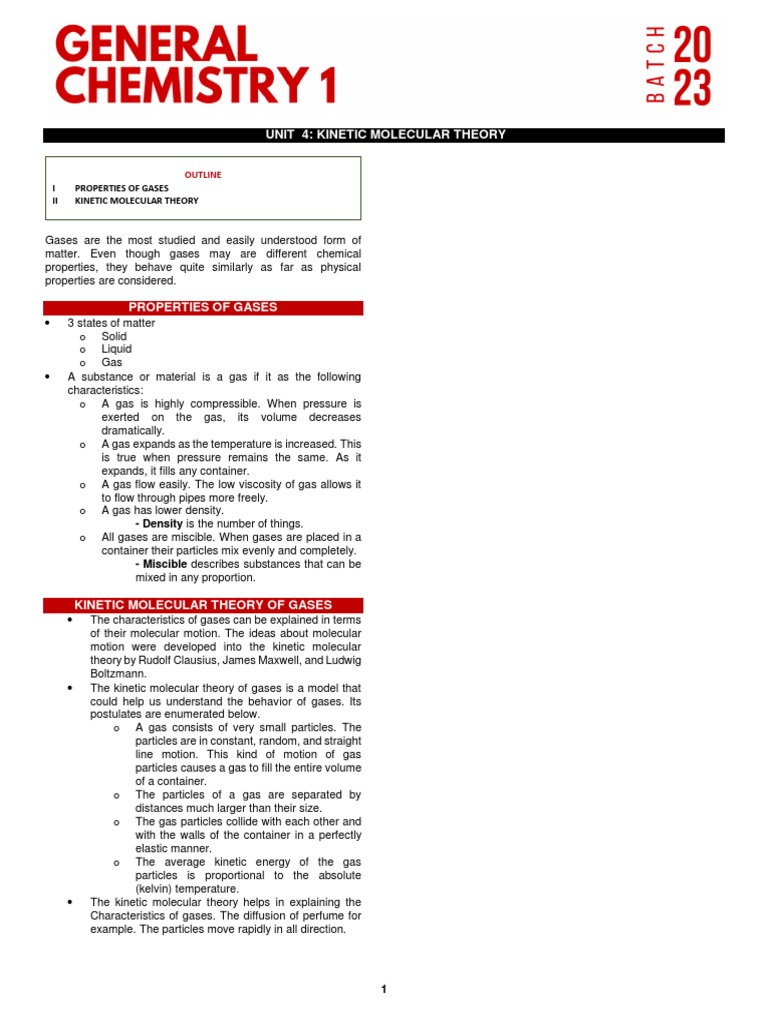 GeneralChemistry - Unit 4 (Kinetic Molecular Theory) | PDF | Gases ...