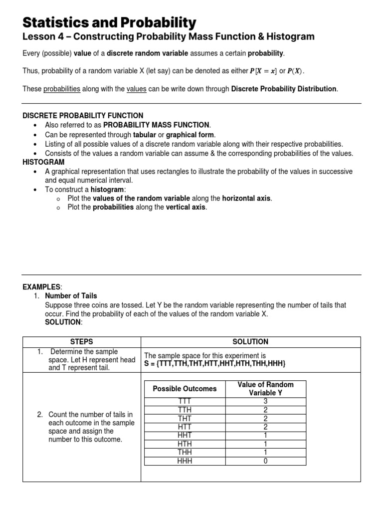 Lesson 4 - Constructing Probability Mass Function & Histogram | PDF | Probability Distribution ...