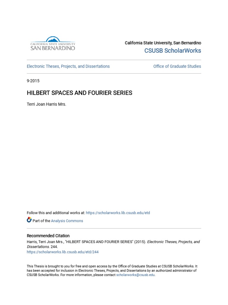 Hilbert Spaces And Fourier Series Pdf Hilbert Space Fourier Series