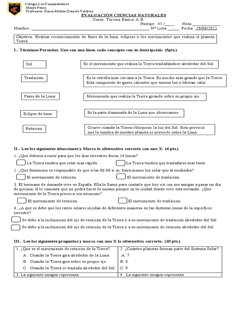 Prueba Fases de La Luna | PDF | Luna | Tierra