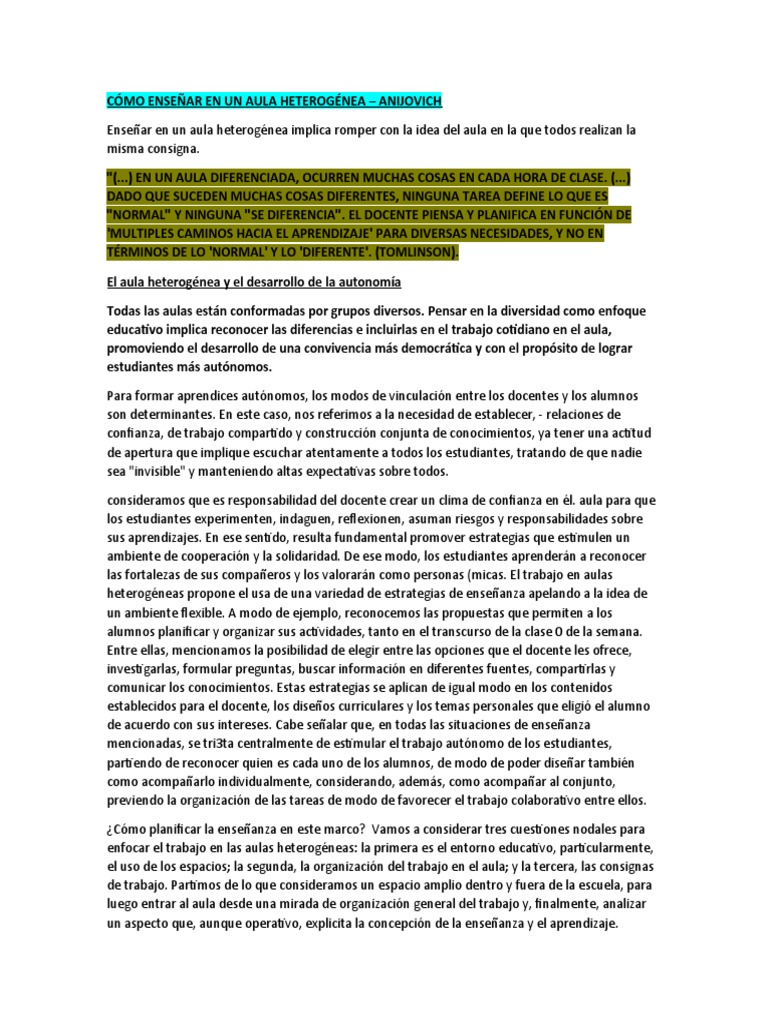 Cómo Enseñar en Un Aula Heterogénea | PDF | Enseñando | Salón de clases