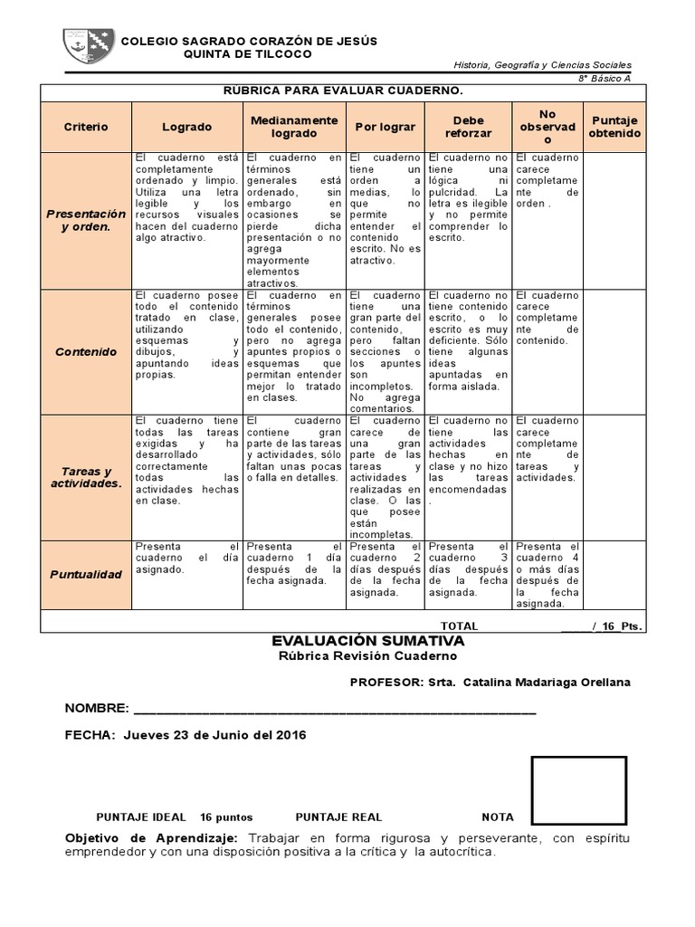 Rúbrica para Evaluar Cuadernos de Clase | PDF | Cognición | Science