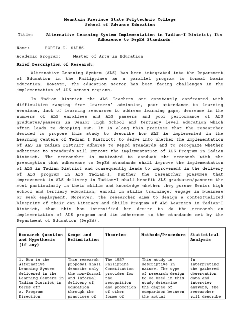 Matrix Research Proposal in ALS | PDF | Learning | Statistics