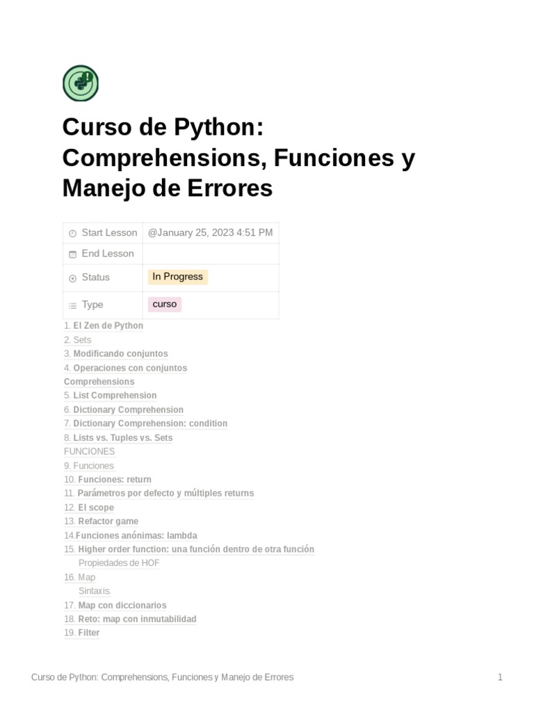 Curso de Python Comprehensions Funciones y Manejo de Errores | PDF | Python (lenguaje de ...