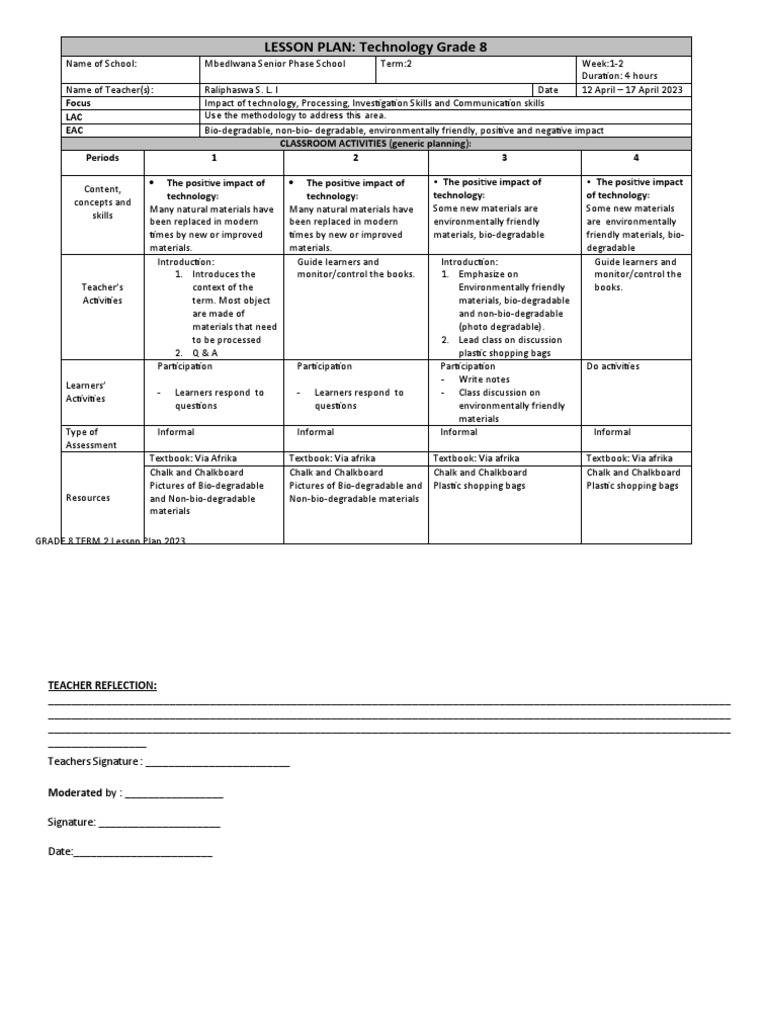 TERM2 WEEK1 of 2023 Grade 8 | PDF | Lesson Plan | Biodegradation