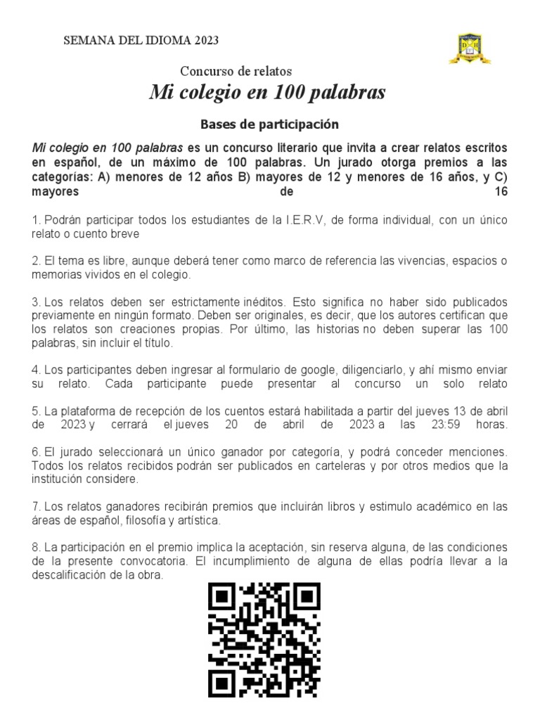 Mi Colegio en 100 Palabras: Concurso de Relatos | PDF