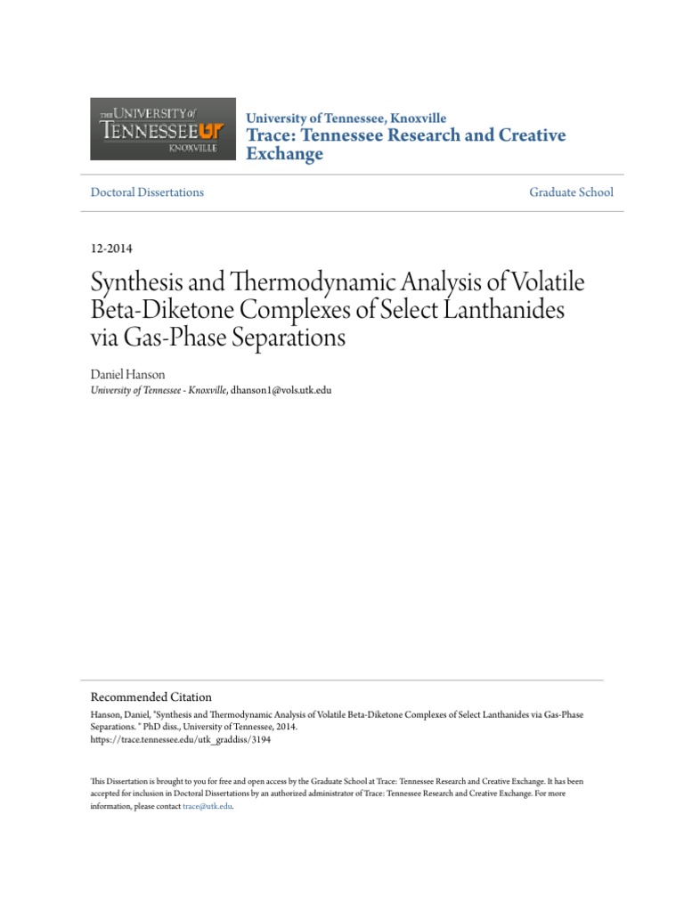 Synthesis and Thermodynamic Analysis of Volatile Beta-Diketone Complexes of Select Lanthanides ...