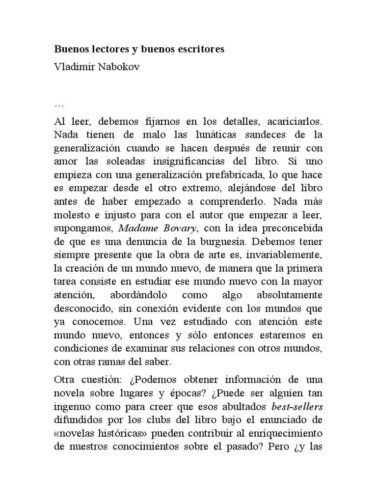 Buenos Lectores y Buenos Escritores, Nabokov | PDF | Autor | Escritores