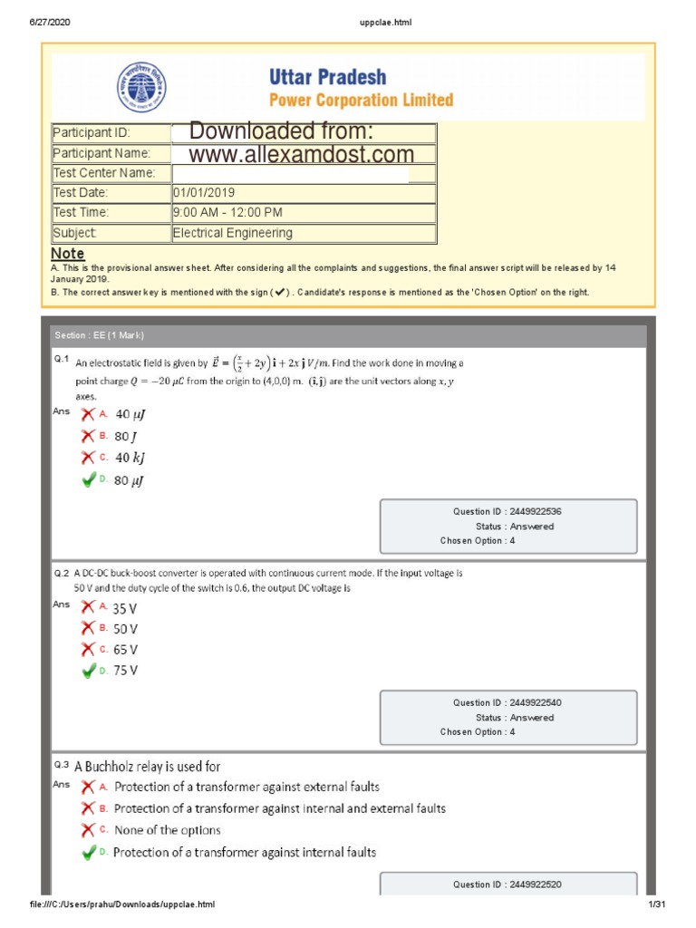 Uppcl Ae Electrical Paper (2018) | PDF