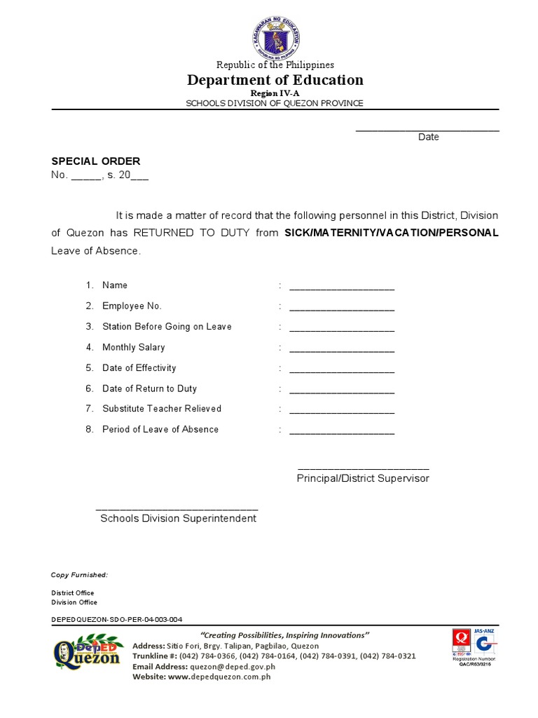 Special Order Return To Duty | PDF | Labor | Government