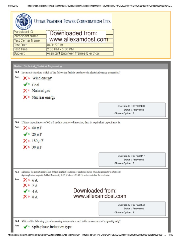 Uppcl Ae Electrical Paper (2019) | PDF