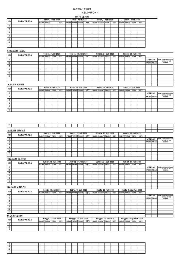 Contoh Format Daftar Hadir Absensi Ronda Siskamling | PDF